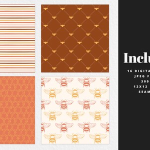 Honey Bee Digital Paper Set, Seamless Textures, Honeycomb Patterns ...