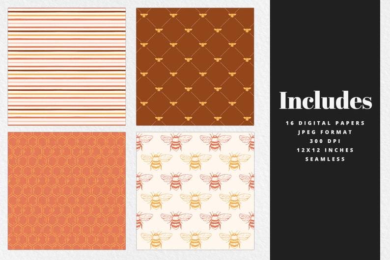 Honey Bee Digital Paper Set Seamless Textures Honeycomb - Etsy