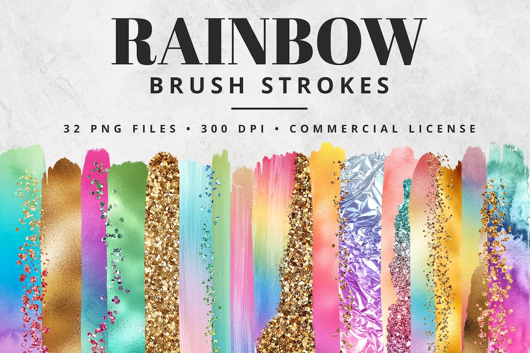 Rainbow Brush Strokes Clipart, Paint Strokes, PNG, Gold Foil Brush ...