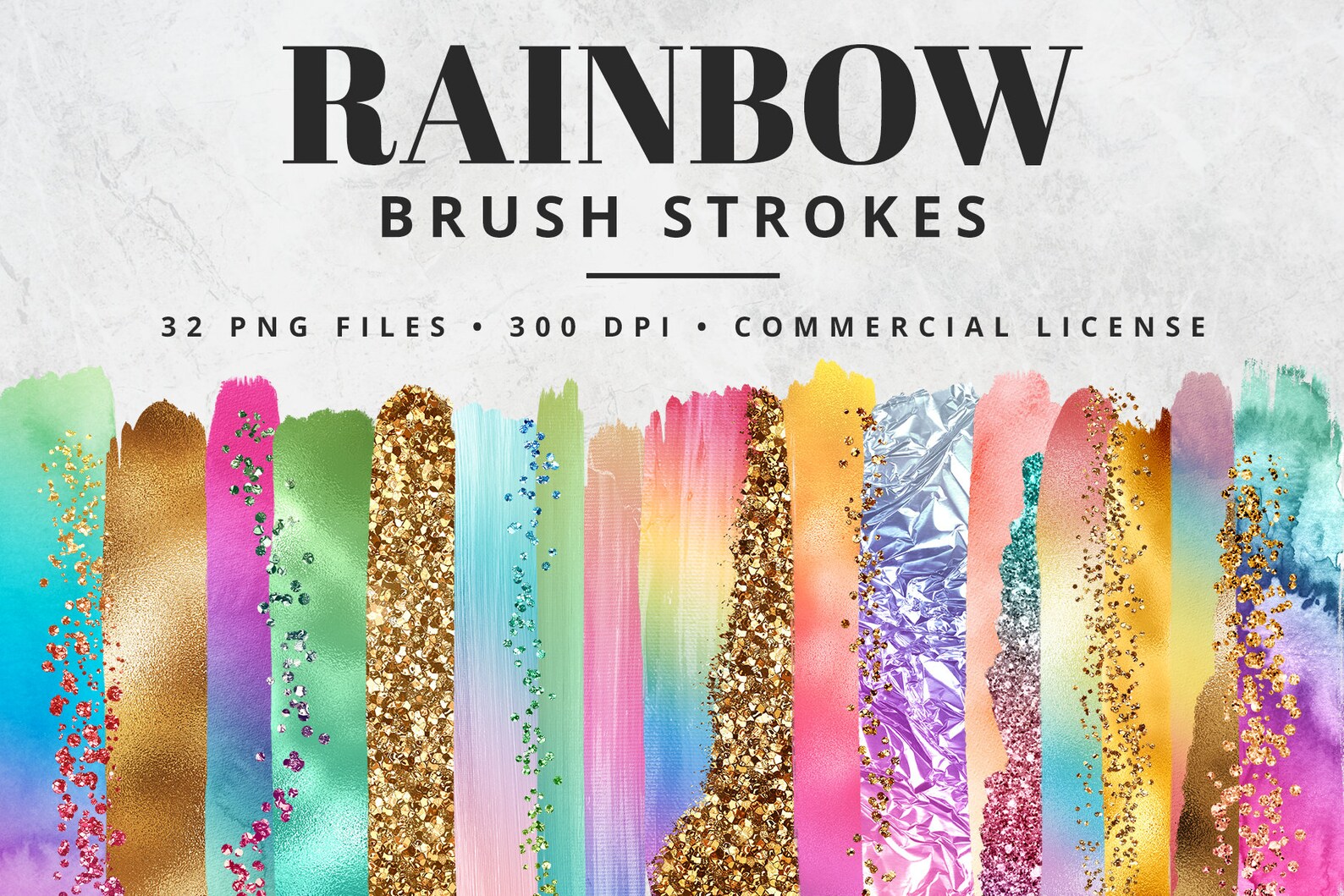 Rainbow Brush Strokes Clipart Paint Strokes PNG Gold Foil - Etsy