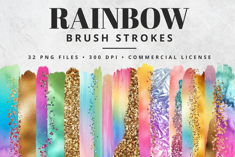 Rainbow Brush Strokes Clipart Paint Strokes PNG Gold Foil - Etsy