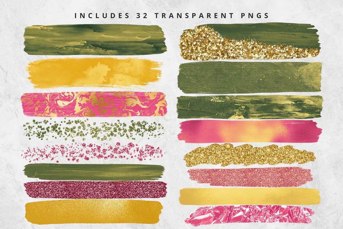 Tropical Brush Strokes Clipart, Paint Strokes, PNG, Gold Foil Brush ...