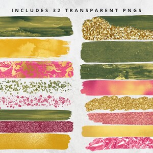 Tropical Brush Strokes Clipart, Paint Strokes, PNG, Gold Foil Brush ...