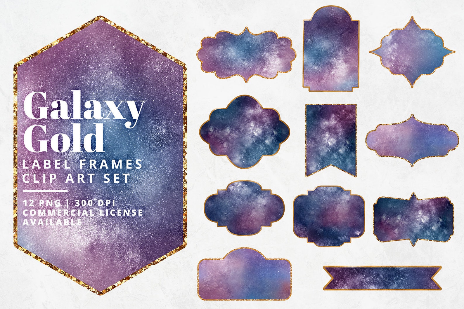 Galaxy Gold Label Frames, Space Clip Art, Galaxy Frames, Borders ...