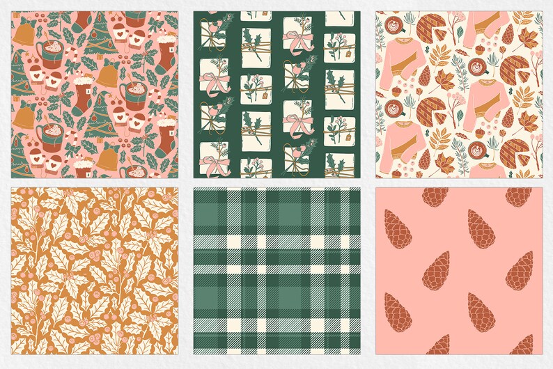 Boho Christmas Seamless Digital Paper Set, Seamless Background Textures ...