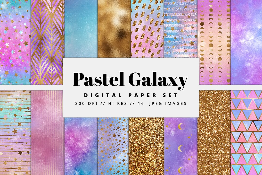 Pastel Galaxy Foil Digital Paper, Seamless Textures, Digital Metallic ...