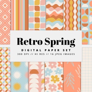 Retro Digital Paper Set, Seamless Textures, 70s Patterns, Vintage ...