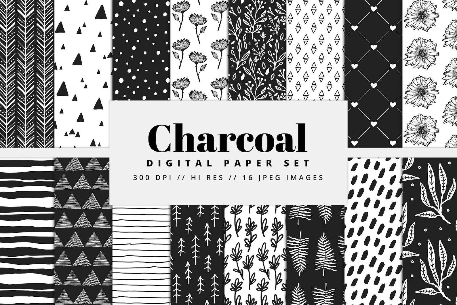 Charcoal Digital Paper Printable Paper Black and White - Etsy
