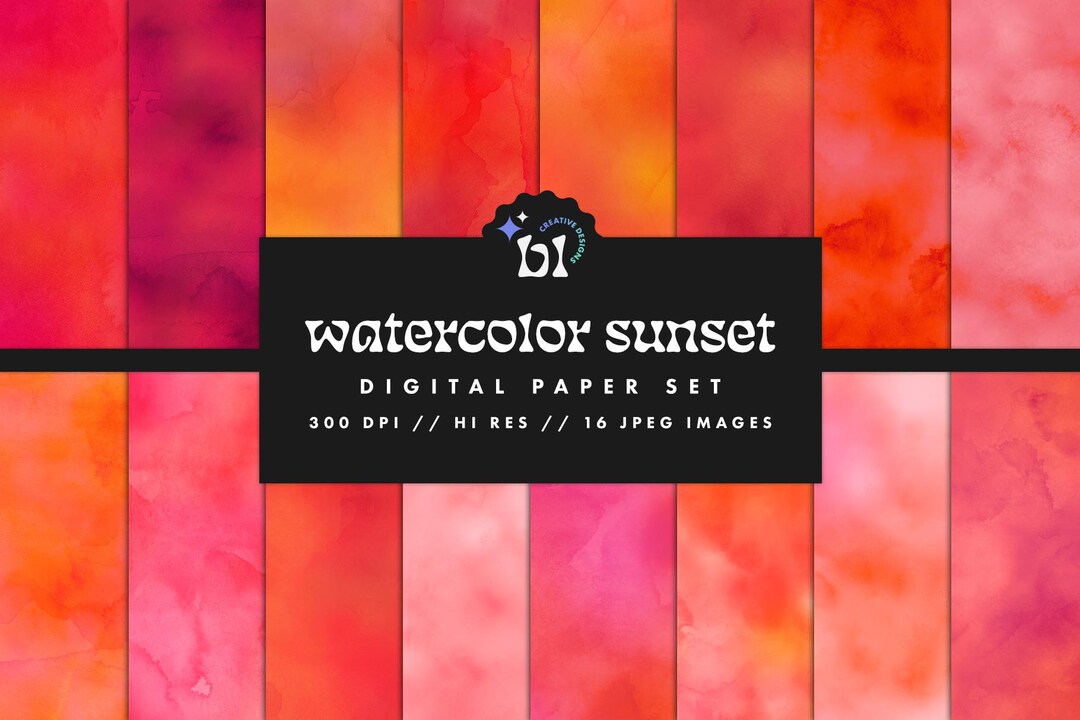 Sunset Watercolor Paper Pack, Watercolor Textures for Scrapbooking ...