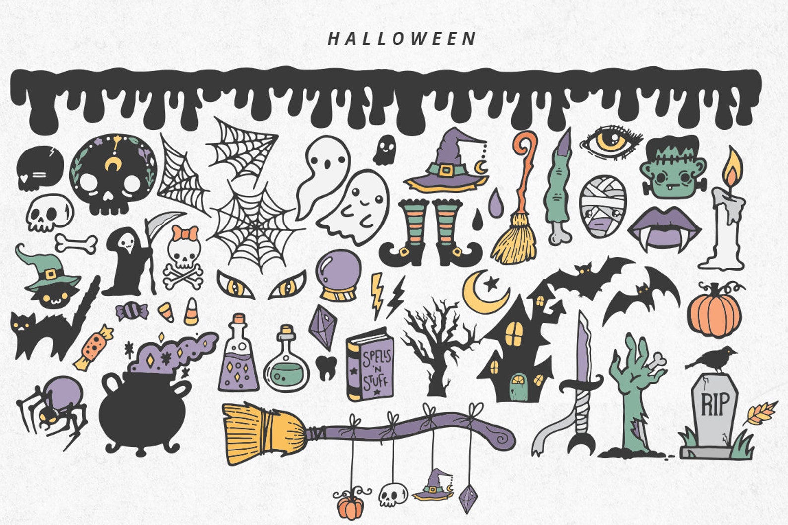 Hand Drawn Fall Clip Art Set Autumn Clipart Halloween | Etsy