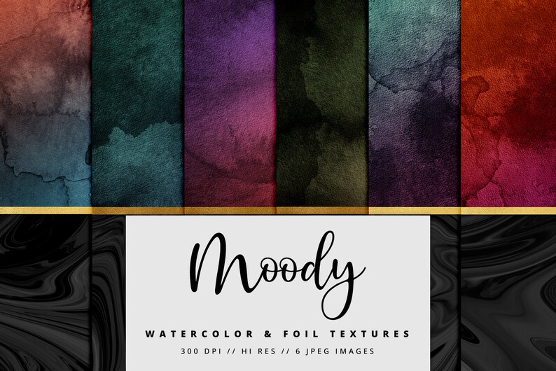 Black Marble Foil Watercolor Digital Paper, Watercolor Textures ...