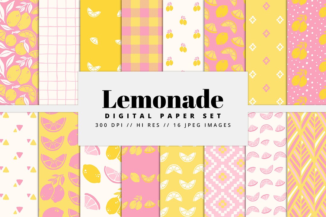 Lemon Digital Paper Set, Seamless Textures, Summer Patterns, Lemonade ...