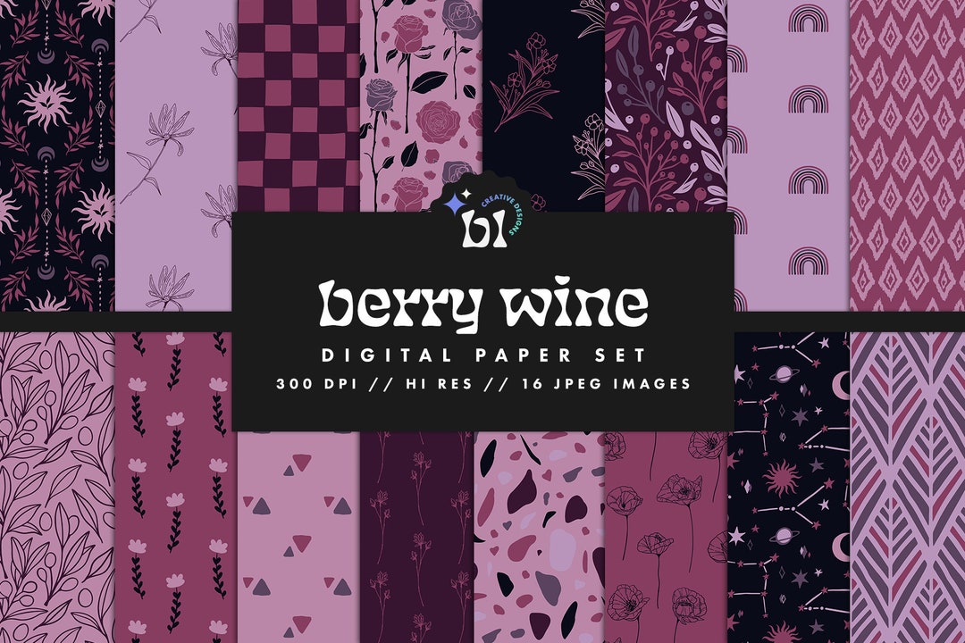 Berry Wine Digital Paper, Seamless Textures, Scrapbook and Planner ...
