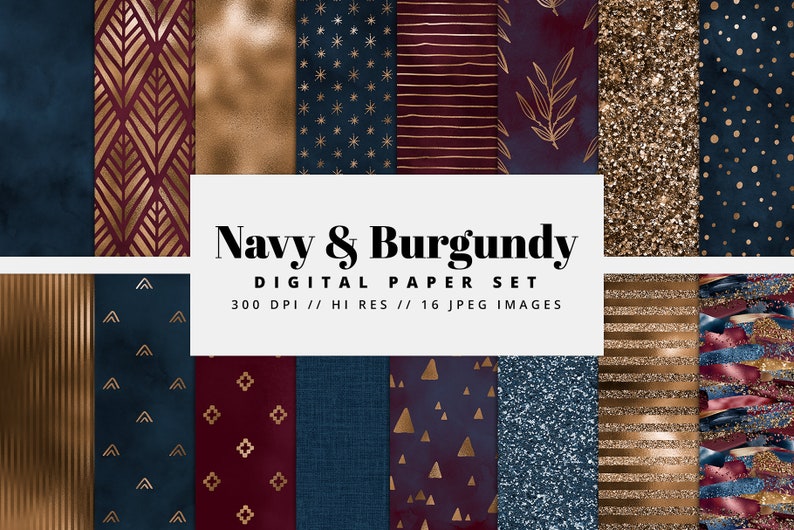 Navy & Burgundy Digital Paper Set Foil Seamless Textures - Etsy