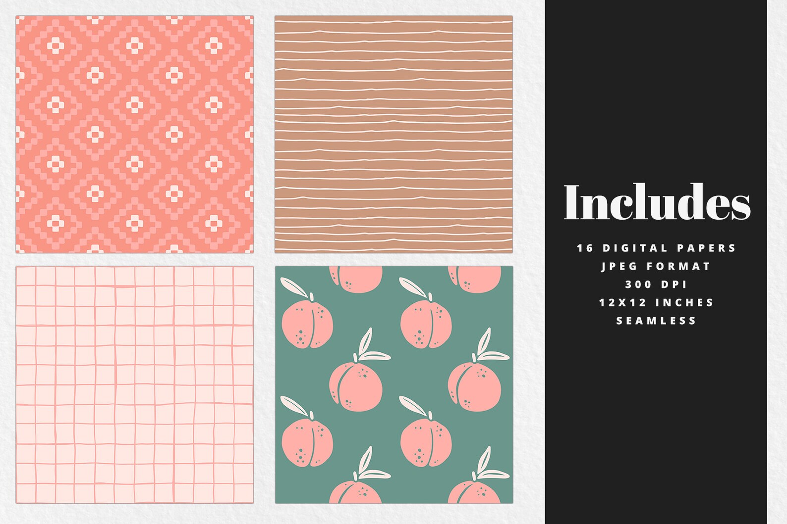 Peach Digital Paper Set Seamless Textures Summer Patterns - Etsy