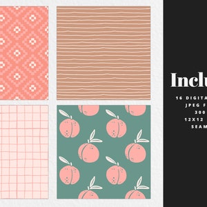 Peach Digital Paper Set, Seamless Textures, Summer Patterns, Spring ...