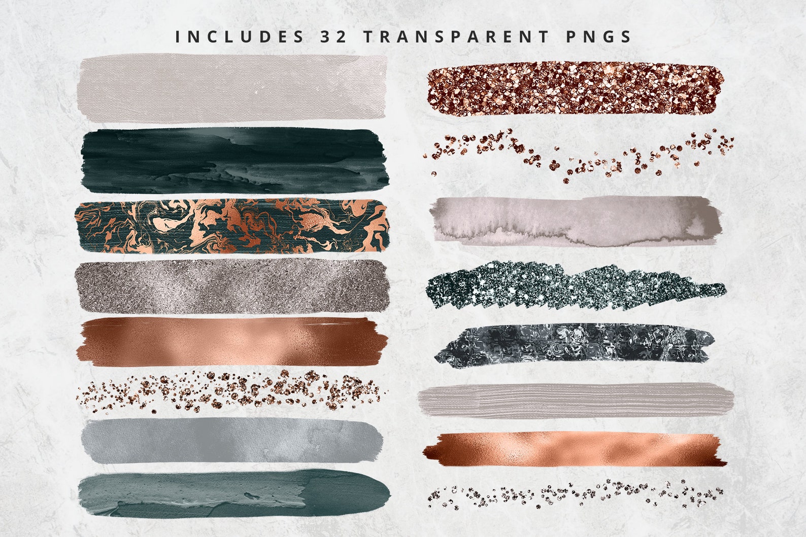 Copper Teal Brush Strokes Clipart Paint Strokes PNG Gold | Etsy