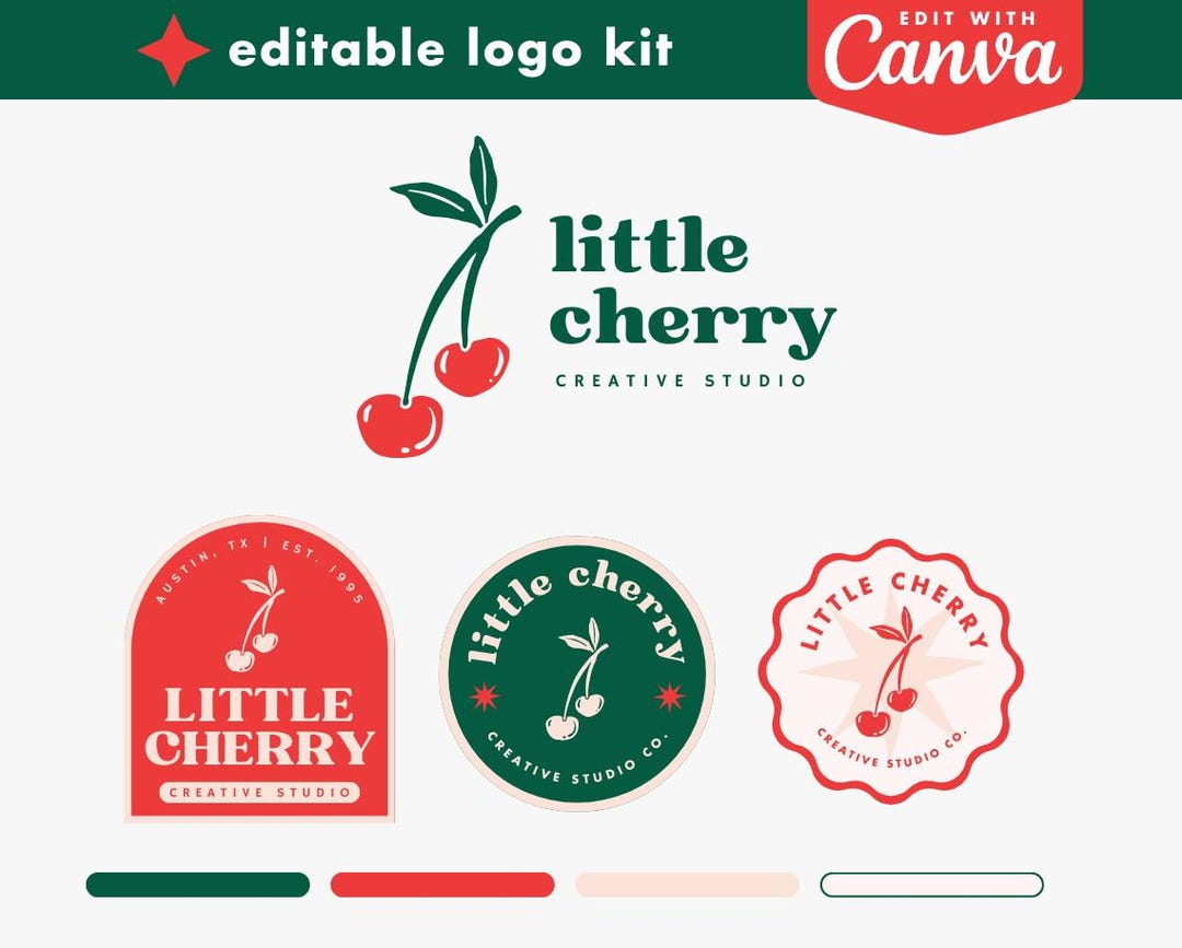 DIY Canva Logo Template - Cherry Editable Logo - Fruit Logo Design ...