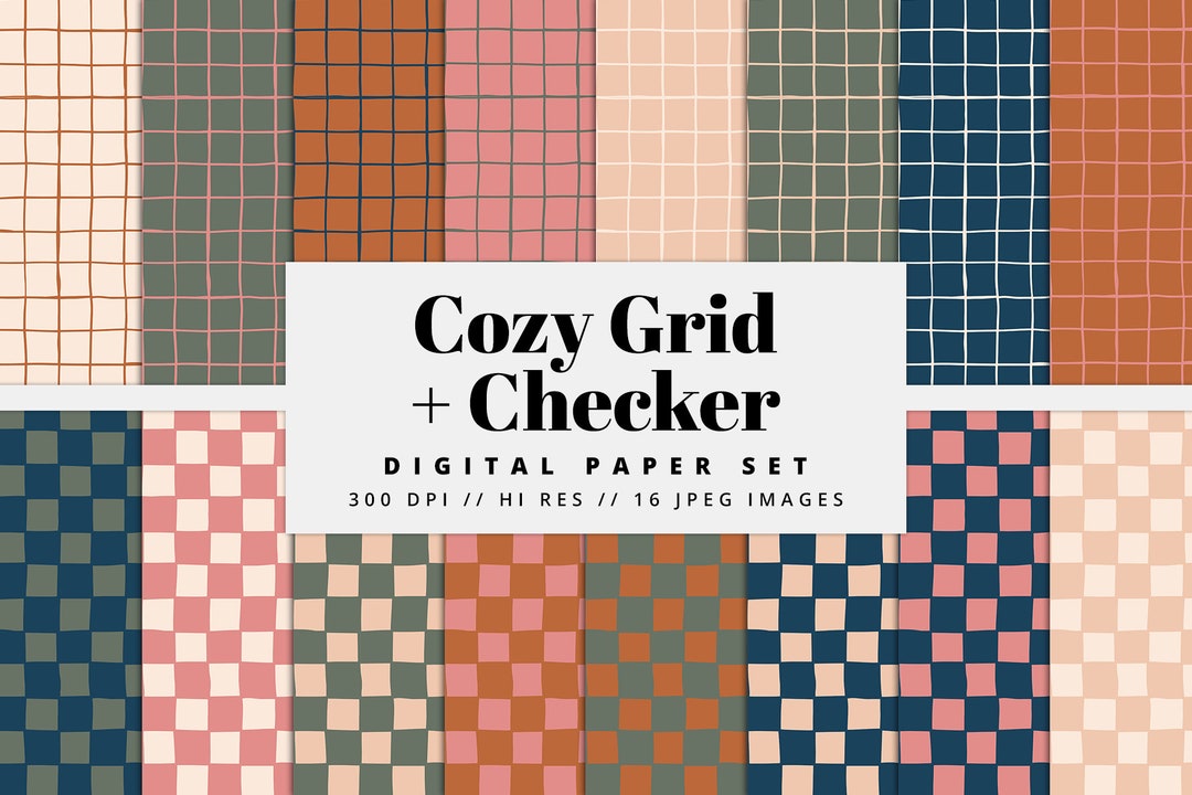 Cozy Grid and Checker Seamless Digital Paper Set, Seamless Background ...