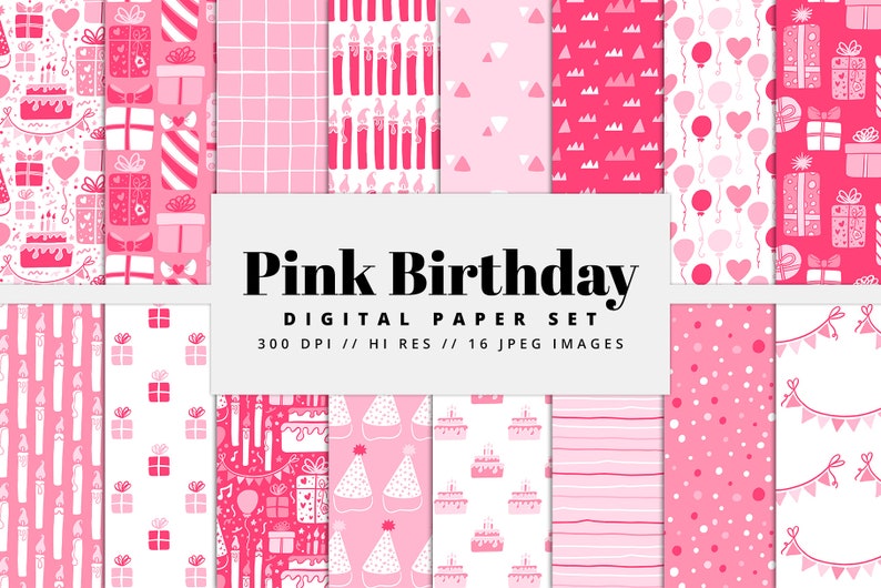 Pink Birthday Digital Paper Set Seamless Textures Birthday - Etsy