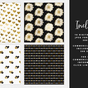 Valentine's Day Black and Gold Digital Paper, Gold Foil, Valentine ...