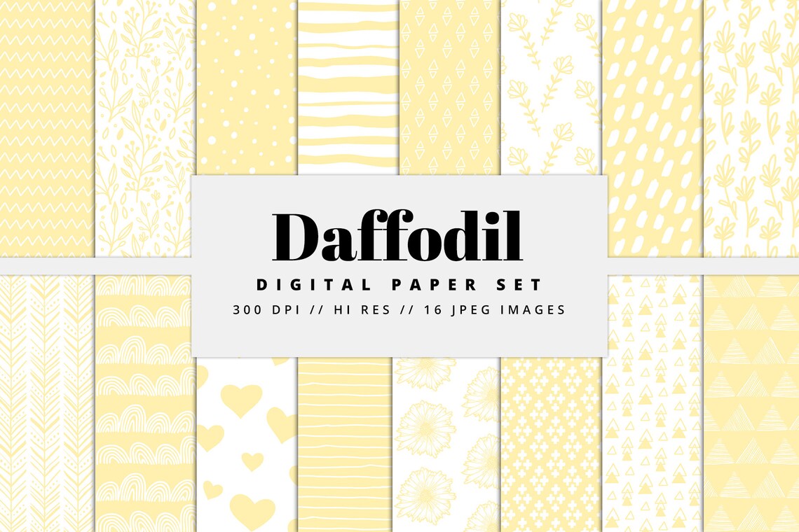 Daffodil Yellow Pastel Digital Paper, Printable Paper, Pastel Patterns ...
