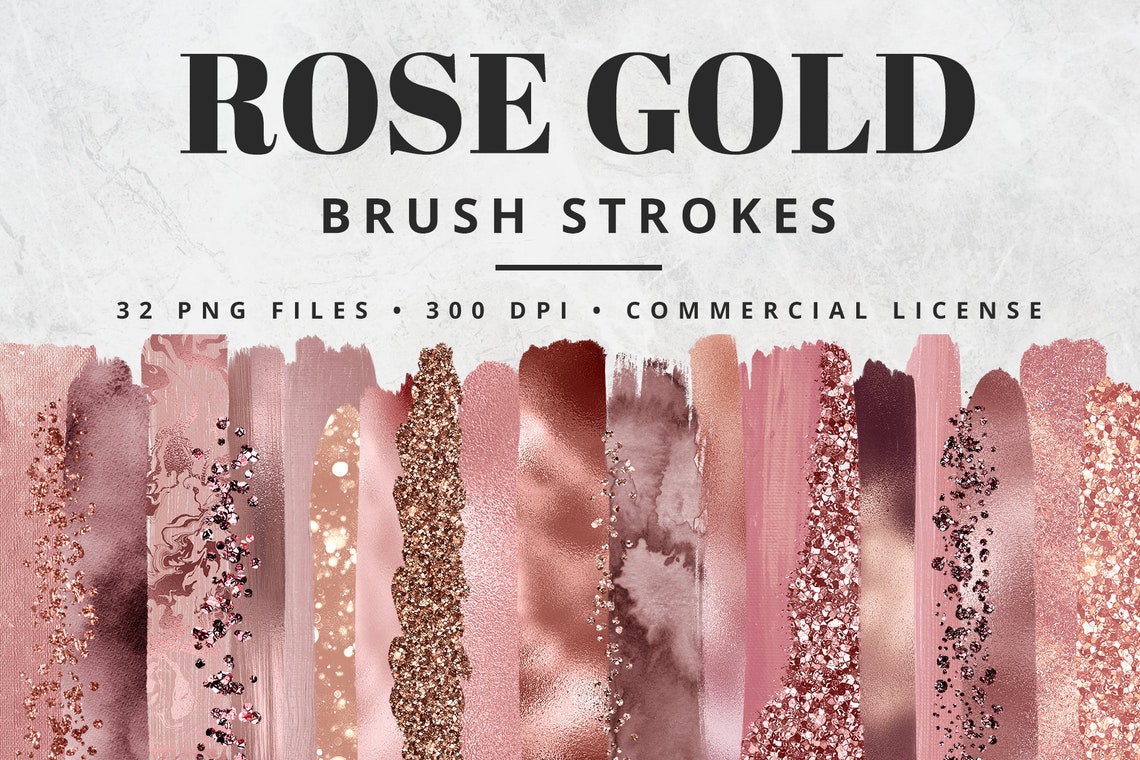 Rose Gold Brush Strokes Clipart Paint Strokes PNG Gold Foil | Etsy