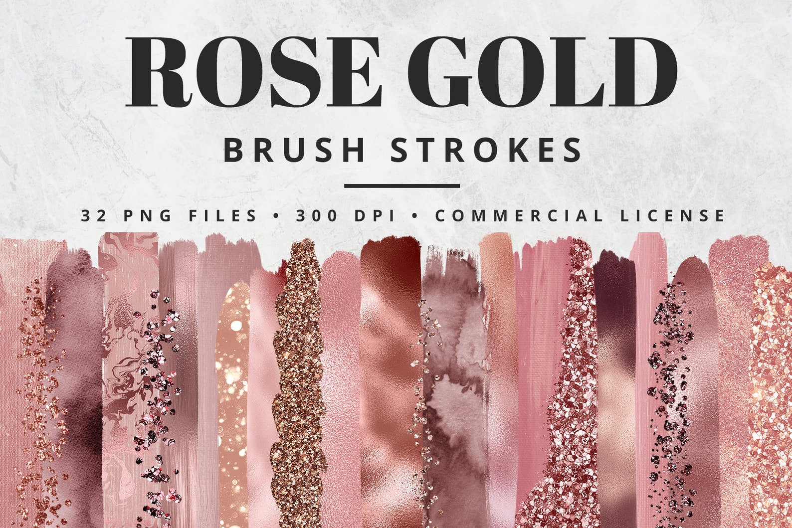 Rose Gold Brush Strokes Clipart Paint Strokes PNG Gold Foil | Etsy