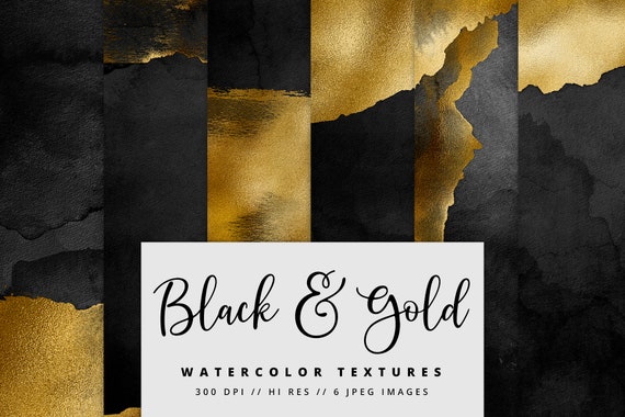 Black and Gold Watercolor Digital Paper Watercolor Textures | Etsy
