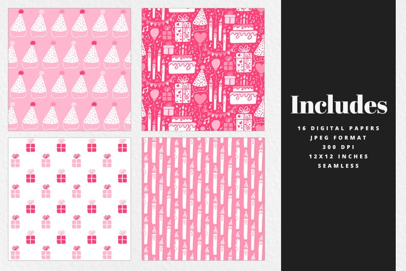 Pink Birthday Digital Paper Set Seamless Textures Birthday - Etsy