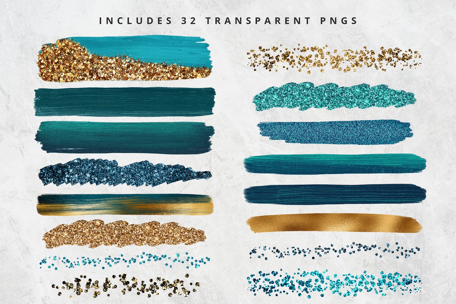 Ocean and Gold Brush Strokes Clipart, Paint Strokes, PNG, Gold Foil ...