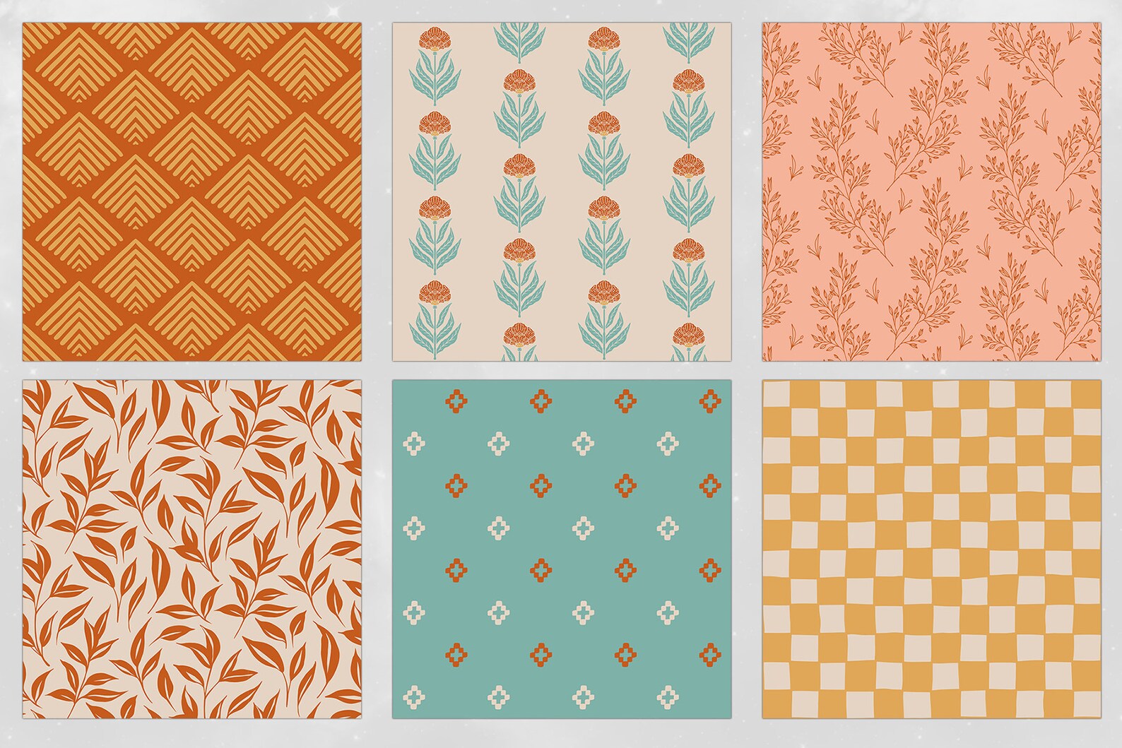 Vintage Digital Paper Set, Retro Seamless Textures, Floral Patterns ...