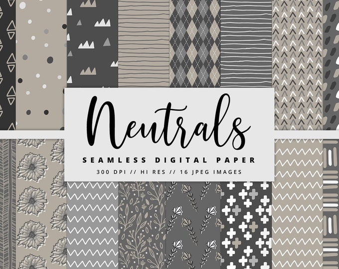 Seamless Neutral Digital Paper Pack, Neutral Flowers and Leaves Paper ...
