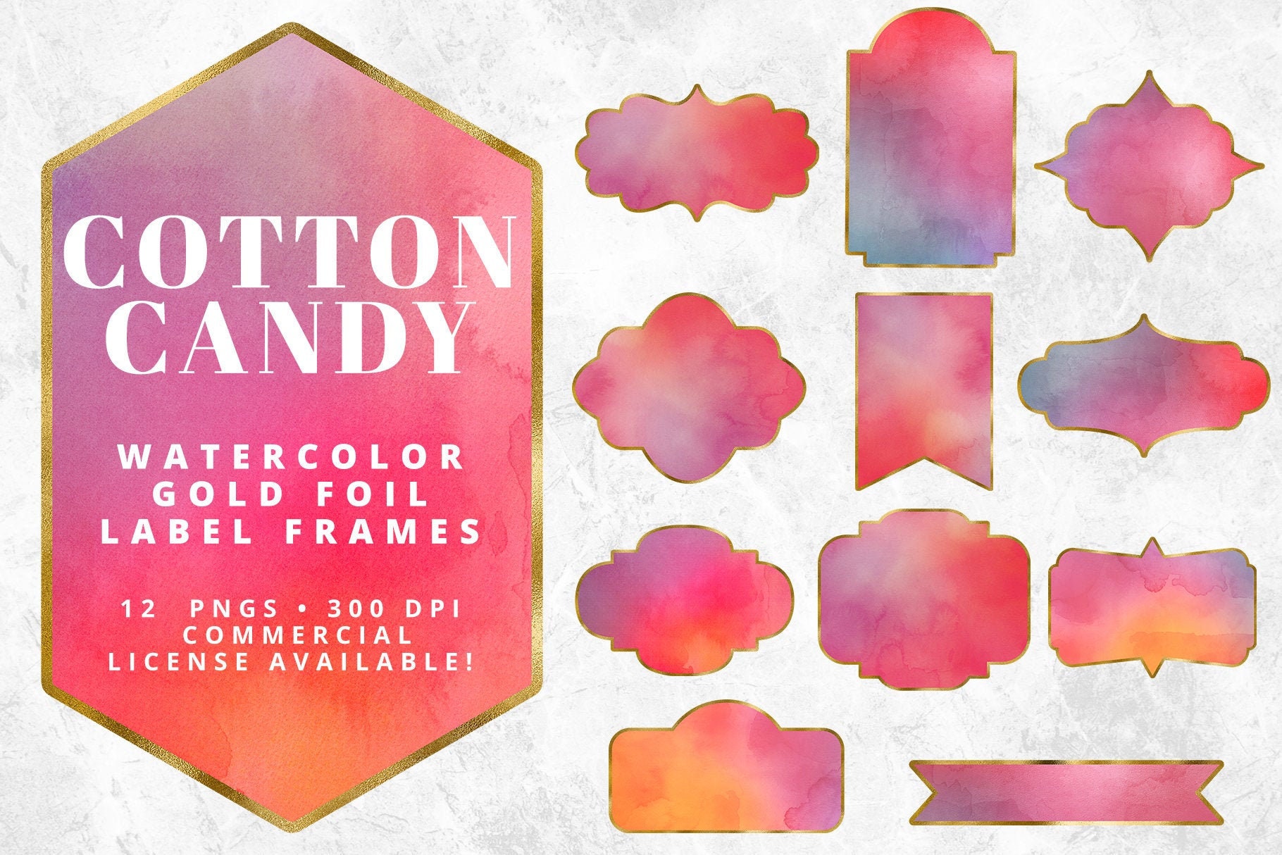 Cotton Candy Gold Watercolor Label Frames Watercolor Clipart - Etsy