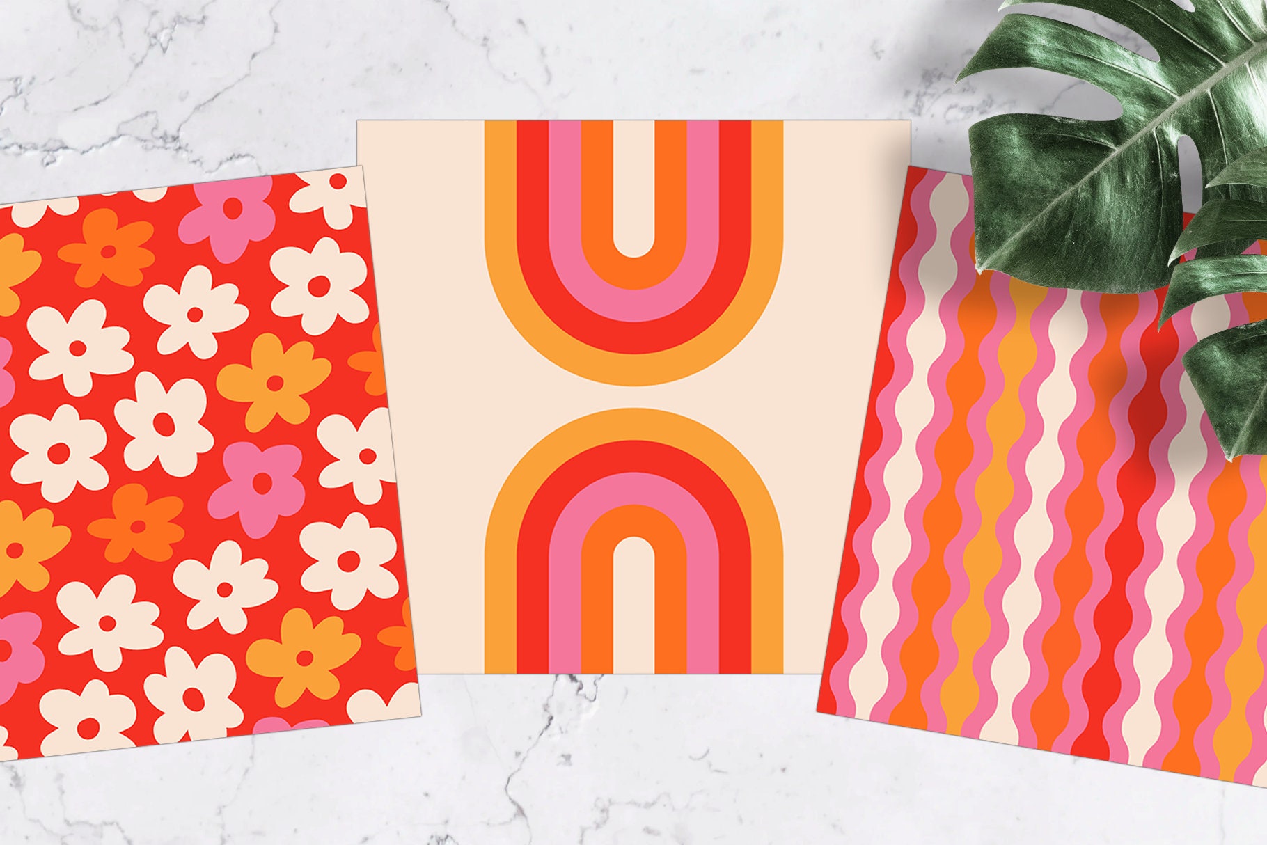 Retro Digital Paper Set, Seamless Textures, 70s Patterns, Vintage ...