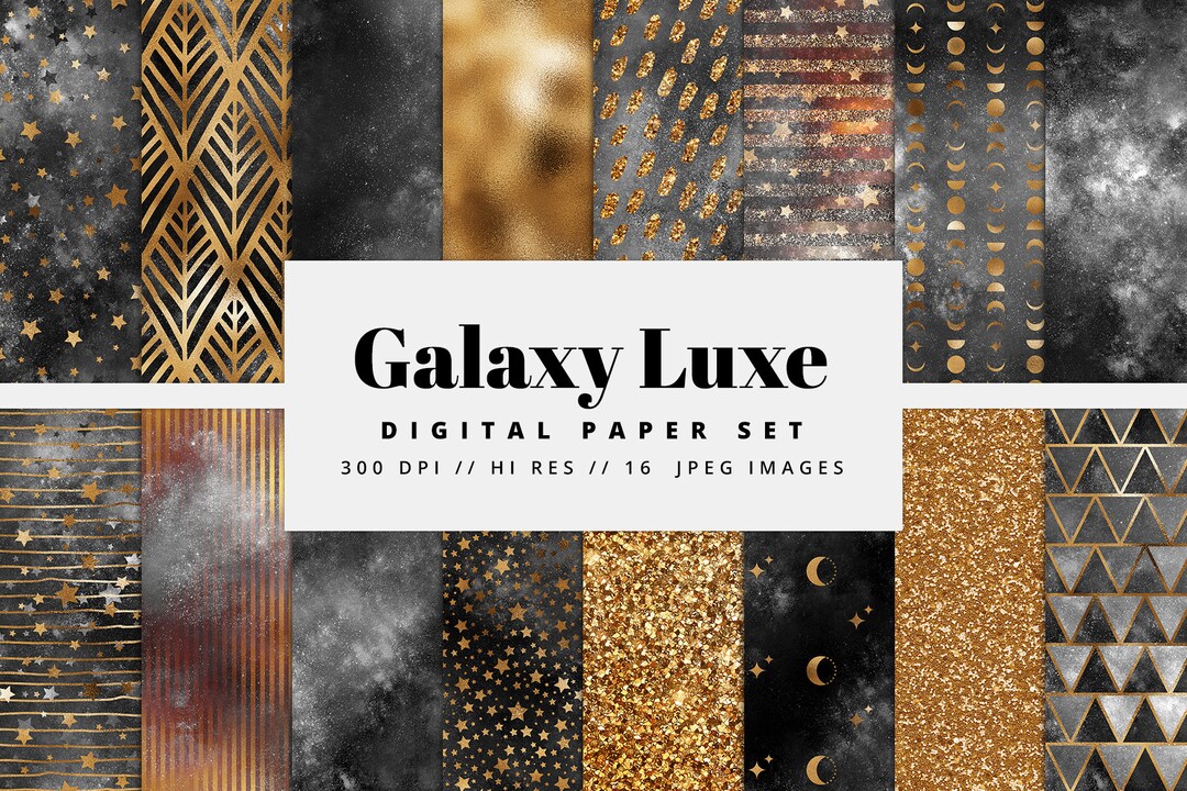 Black Galaxy Gold Foil Digital Paper, Seamless Textures, Digital ...
