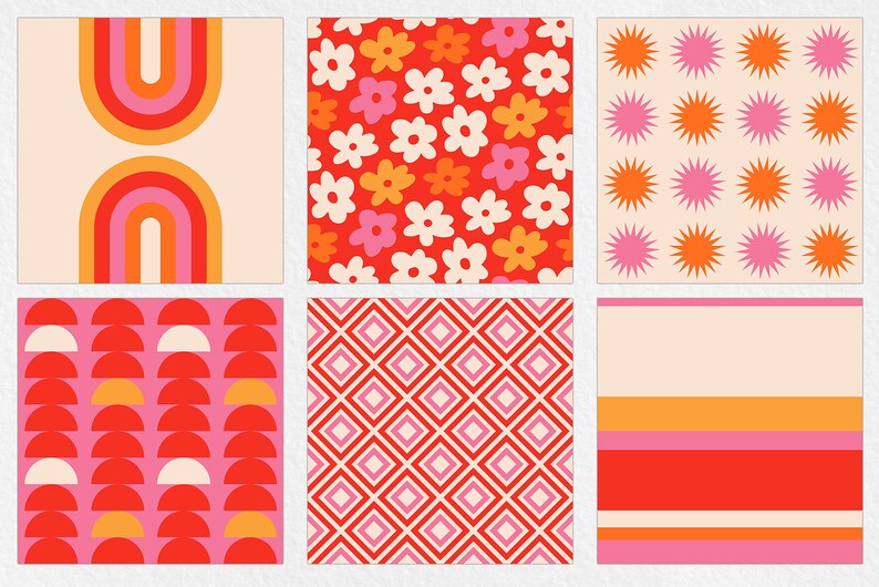 Retro Digital Paper Set Seamless Textures 70s Patterns - Etsy