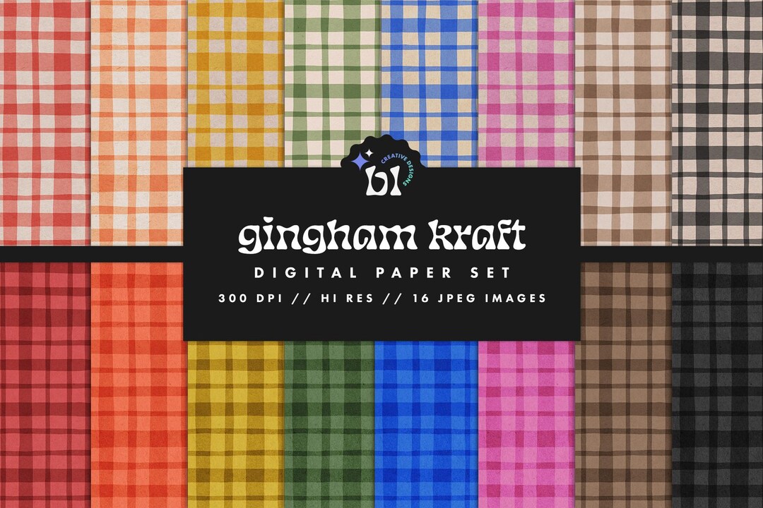 Gingham Kraft Digital Paper Pack – Colorful Gingham Textures for ...