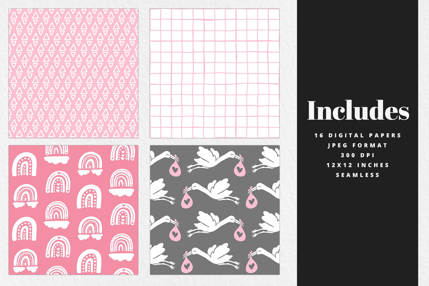 Pink Nursery Digital Paper Set Seamless Textures Baby Girl - Etsy