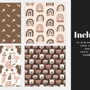 Neutral Nursery Digital Paper Set, Seamless Textures, Boho Baby ...
