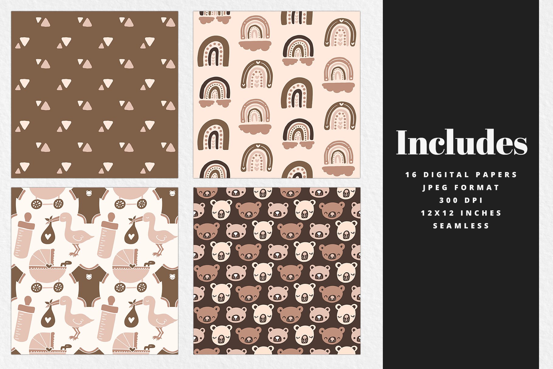 Neutral Nursery Digital Paper Set Seamless Textures Boho | Etsy