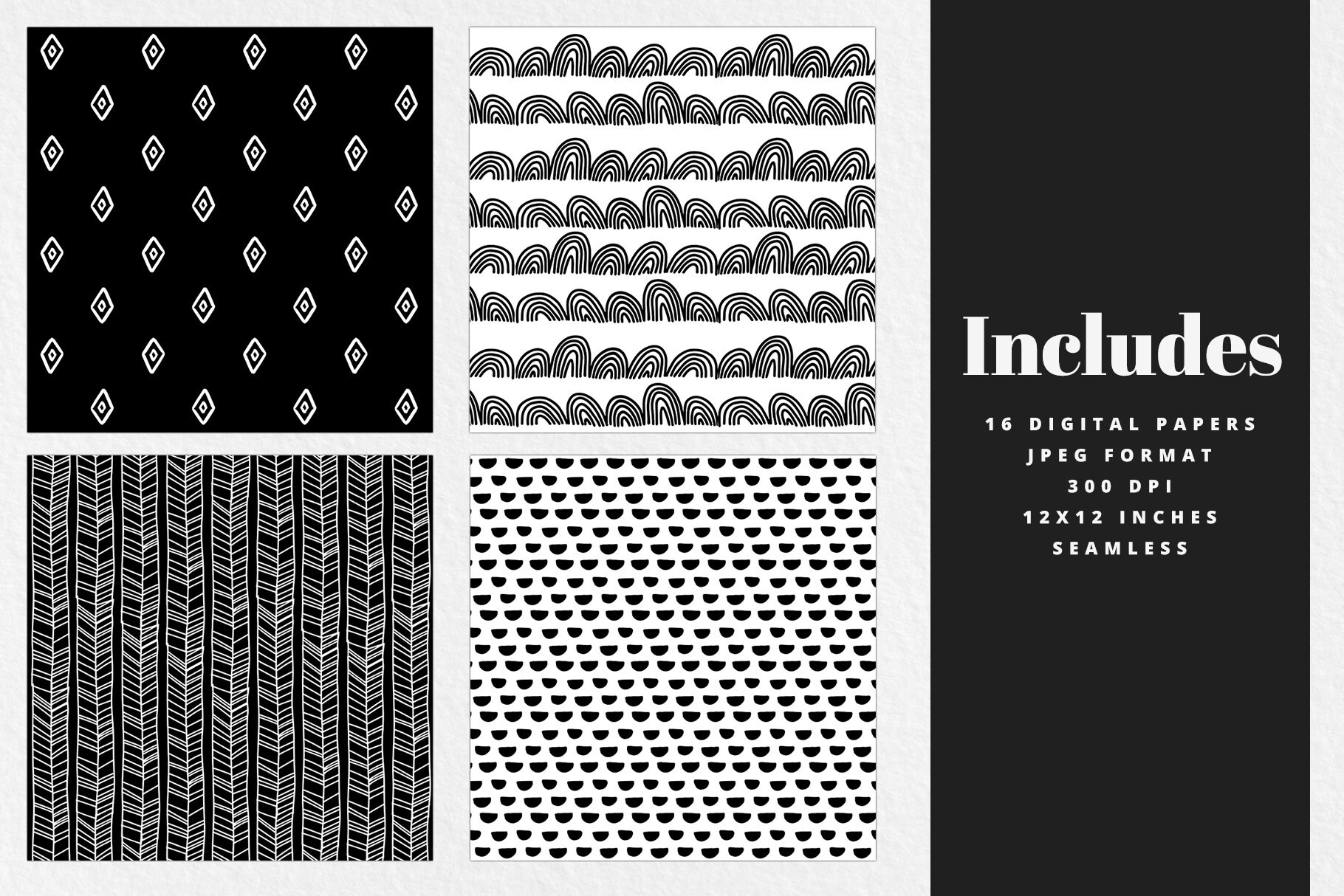 Black and White Boho Digital Paper Seamless Texture Abstract - Etsy