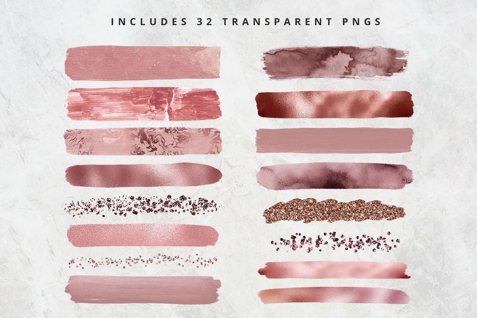 Rose Gold Brush Strokes Clipart Paint Strokes PNG Gold Foil | Etsy