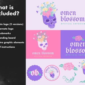 DIY Canva Logo Template - Floral Skull Editable Logo - Colorful Pastel ...