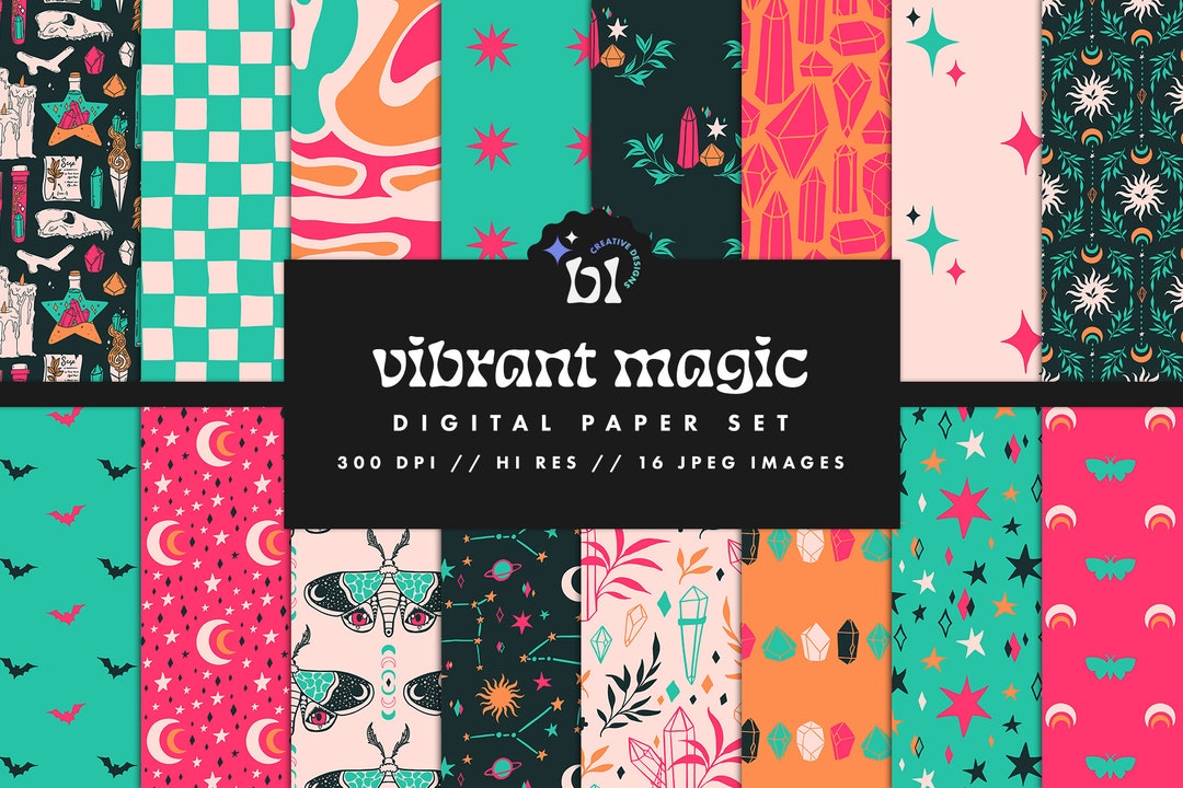 Magic Witchy Digital Paper, Magic Seamless Textures, Floral Patterns ...