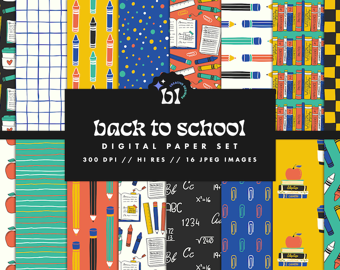 Back to School Digital Paper, Teacher Seamless Backgrounds, Classroom ...