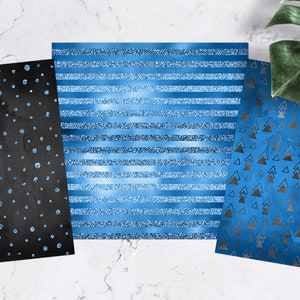 Black & Blue Foil Digital Paper, Seamless Textures, Scrapbook and ...