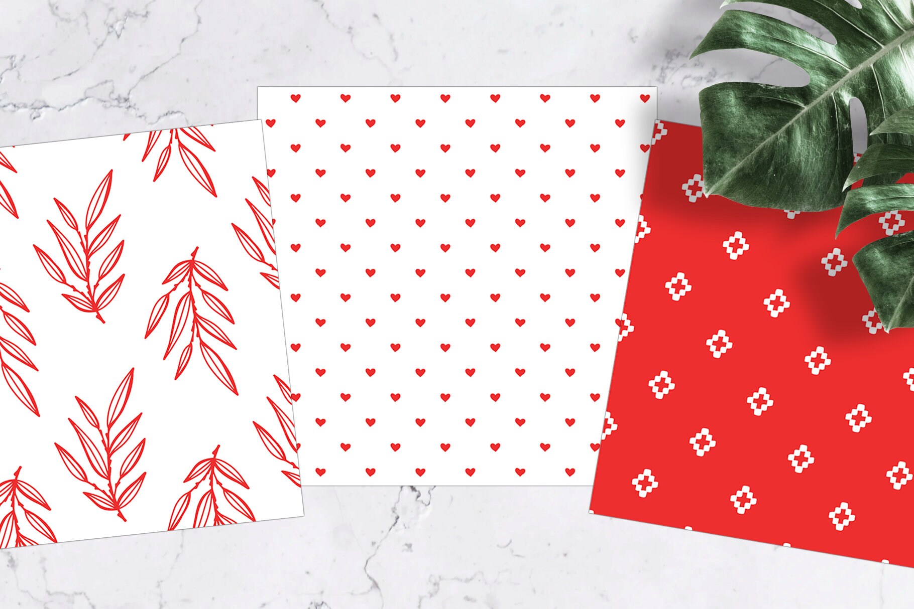 Red and White Digital Paper Hand Drawn Floral Geometric - Etsy