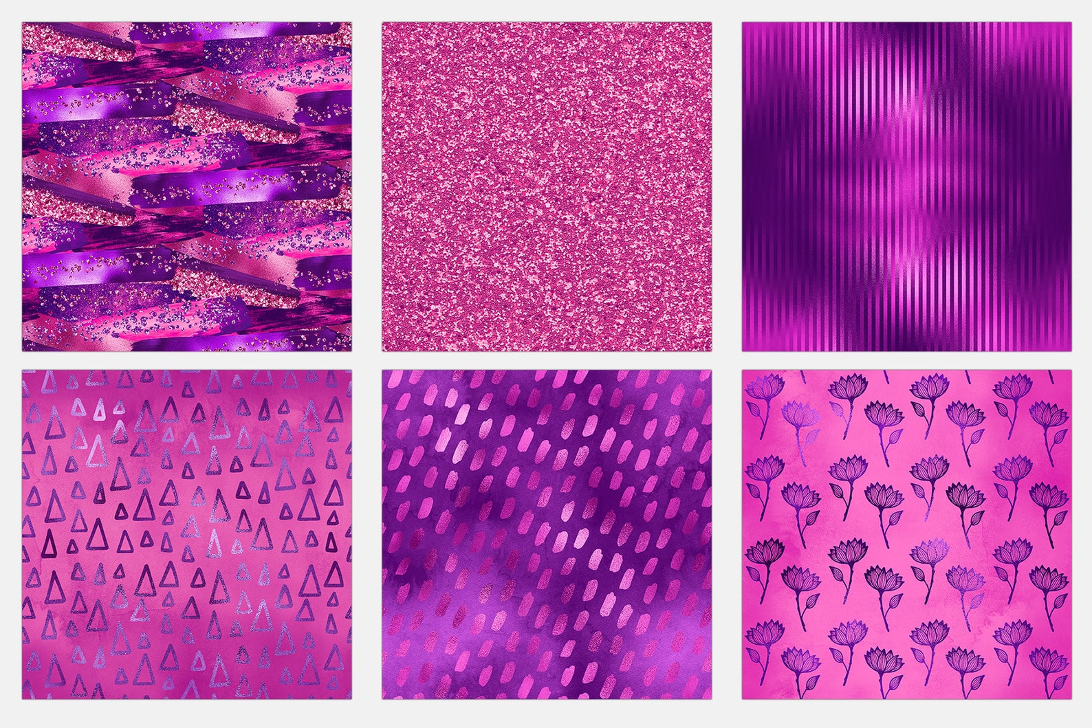 Purple & Pink Foil Digital Paper, Seamless Textures, Girly, Digital ...
