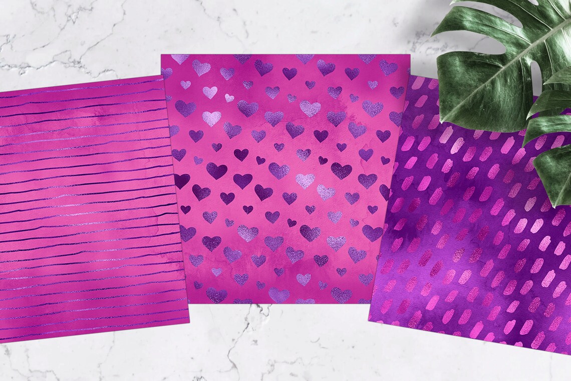 Purple & Pink Foil Digital Paper, Seamless Textures, Girly, Digital ...